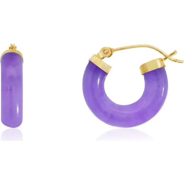 THE LOVERY FINE JEWELRY 14k Yellow Gold Jade Hoop Earrings - Lavender Jade