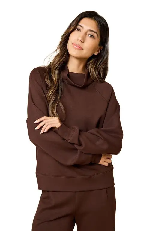 SOFTIES Athleisure Mock Neck And Pleated Pant Set - Espresso