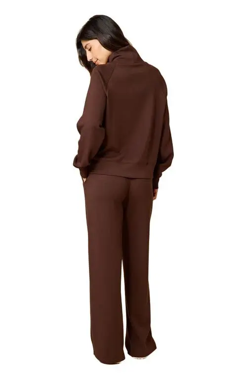SOFTIES Athleisure Mock Neck And Pleated Pant Set - Espresso