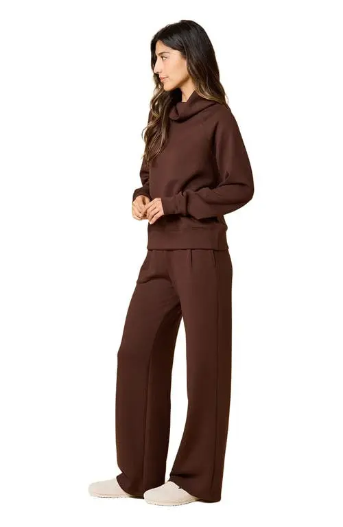 SOFTIES Athleisure Mock Neck And Pleated Pant Set - Espresso
