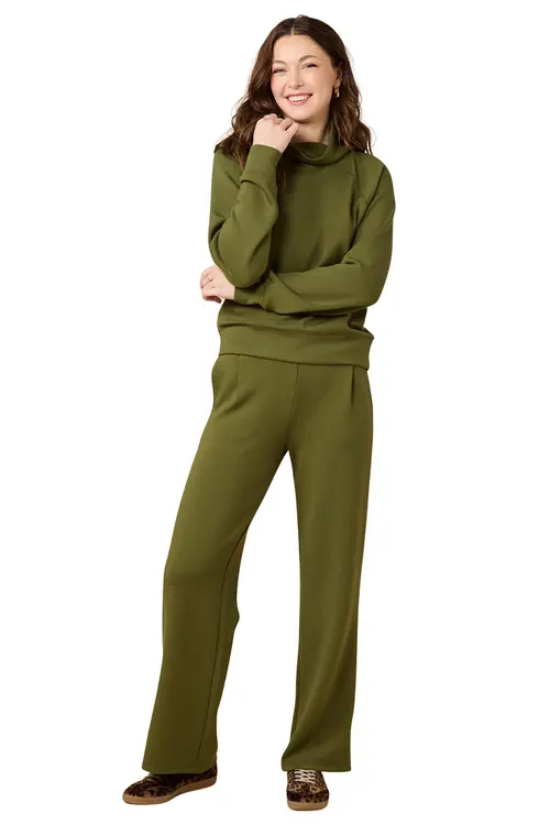 SOFTIES Athleisure Mock Neck And Pleated Pant Set - Olive