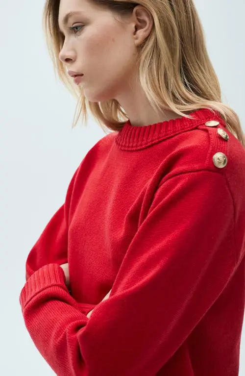 Mango Button Detailed Mock Neck Sweater - Red