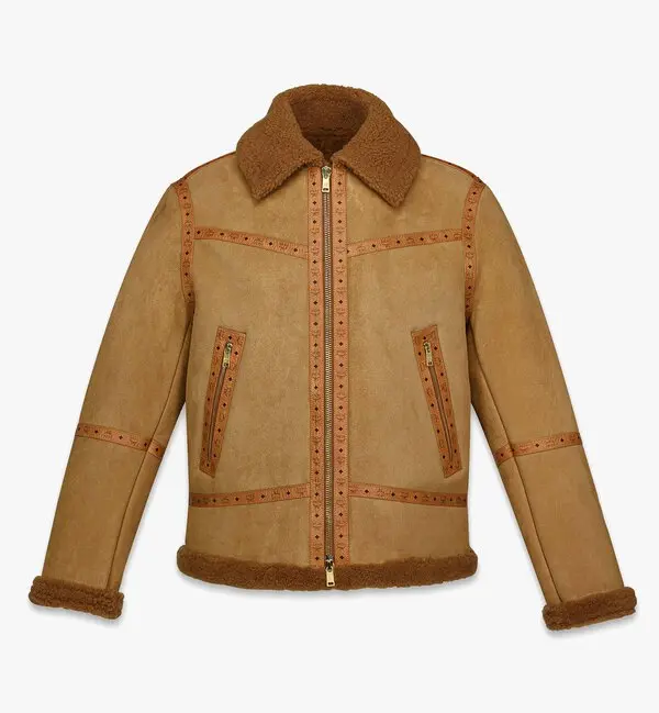 Mcm Suede Jacket With Monogram Print Leather Trim