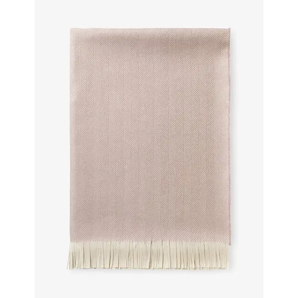Johnstons Of Elgin Herringbone Wool Throw 190cm X 140cm - Mauve White