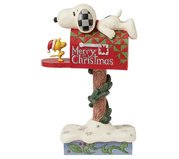 JIM SHORE Peanuts Snoopy & Woodstock Mailbox Figurine 7in H - One-color