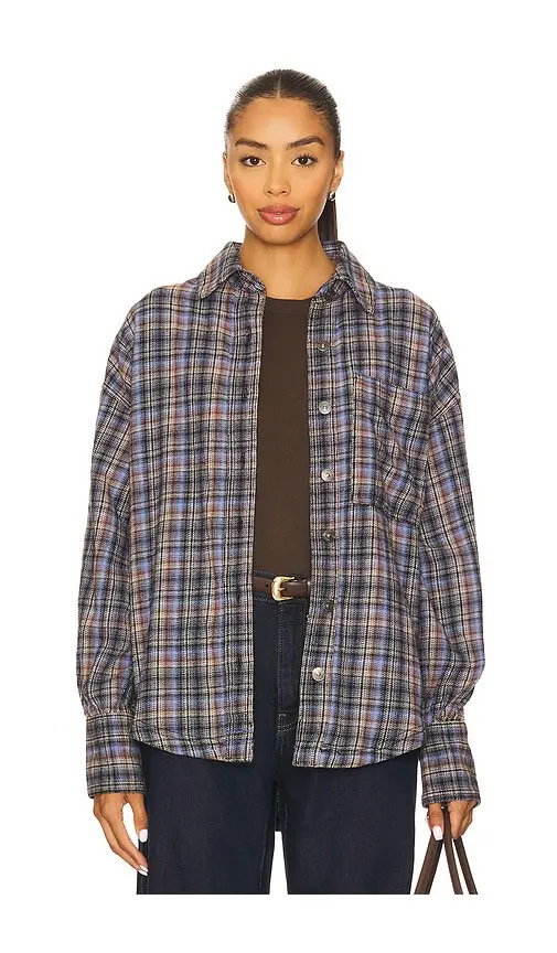 Free People Ashley Plaid Shirt - Blue Combo