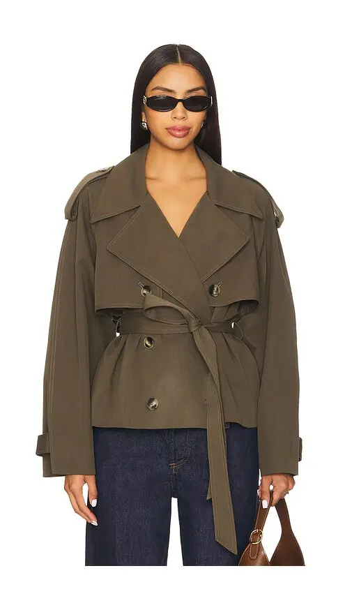 ELODIE THE LABEL Elodie Eleanor Cropped Trench Coat - Olive