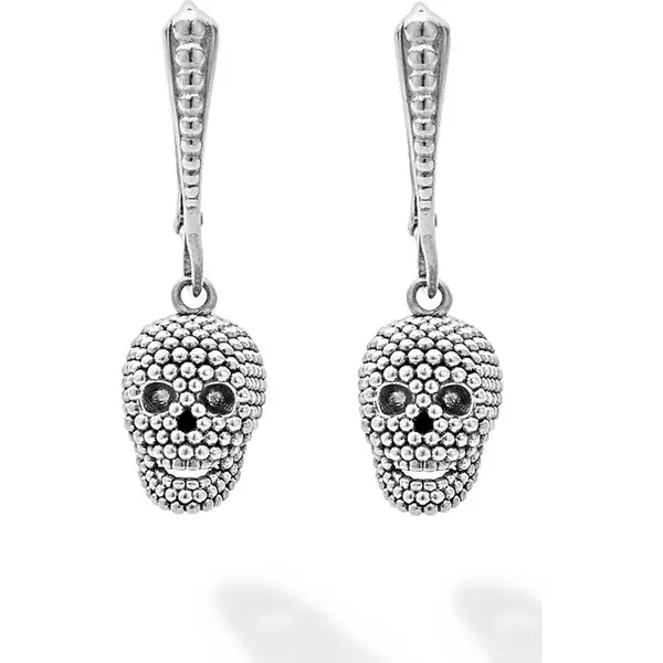 Lagos Caviar Bead Skull Earrings - Sterling Silver