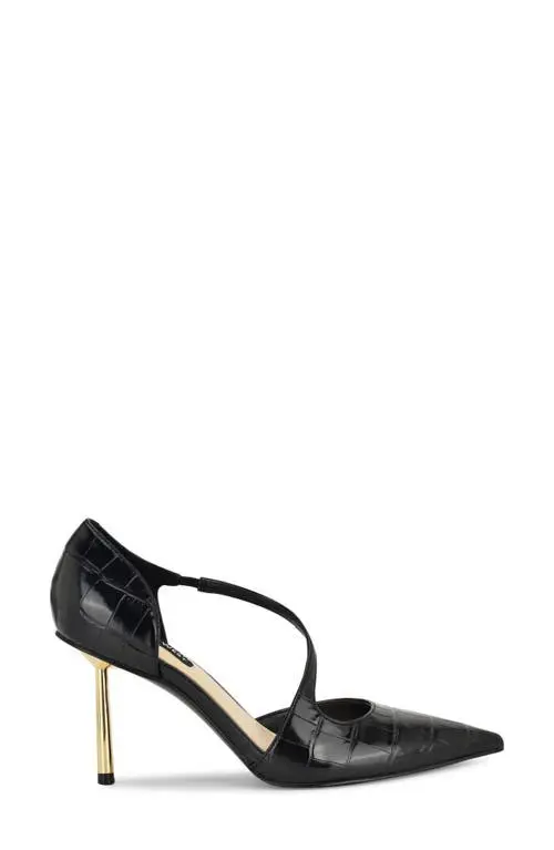 Nine West Dolen Pointed Toe Pump - Black Croc Embossed