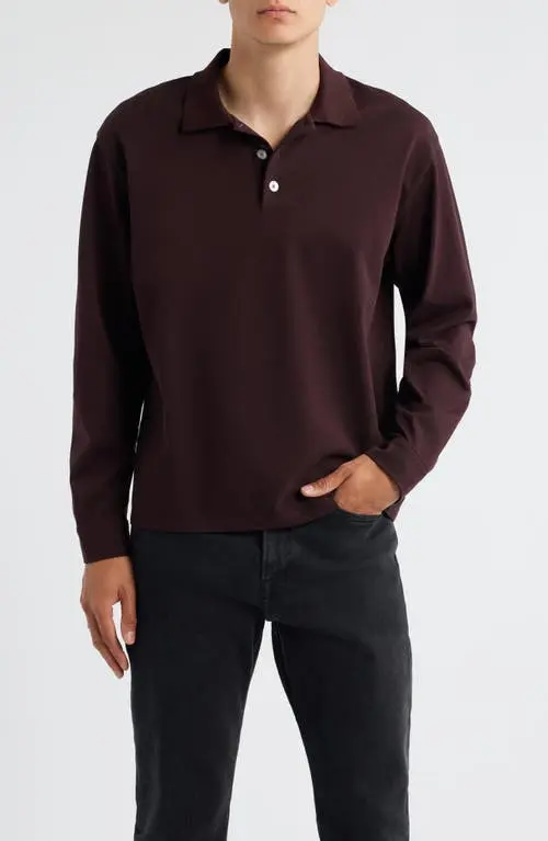 FRAME Long Sleeve Piqué Polo - Burgundy