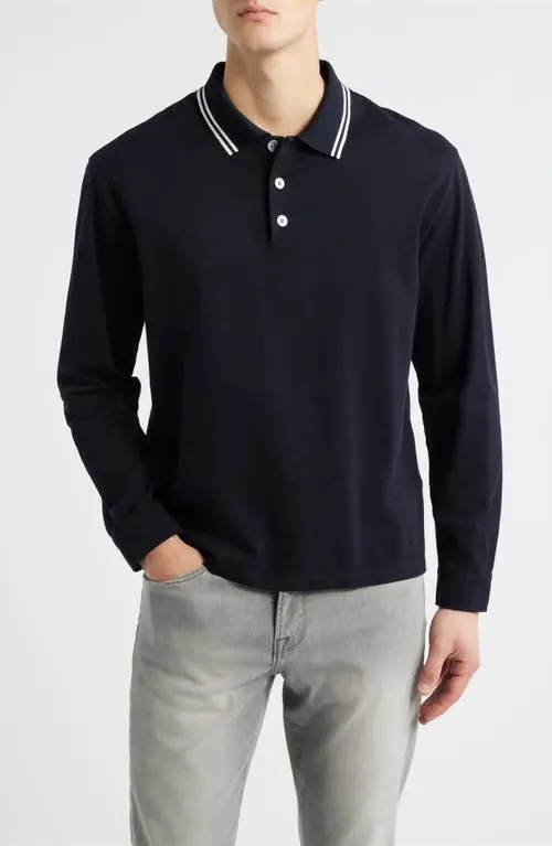 FRAME Long Sleeve Piqué Polo - Dark Navy