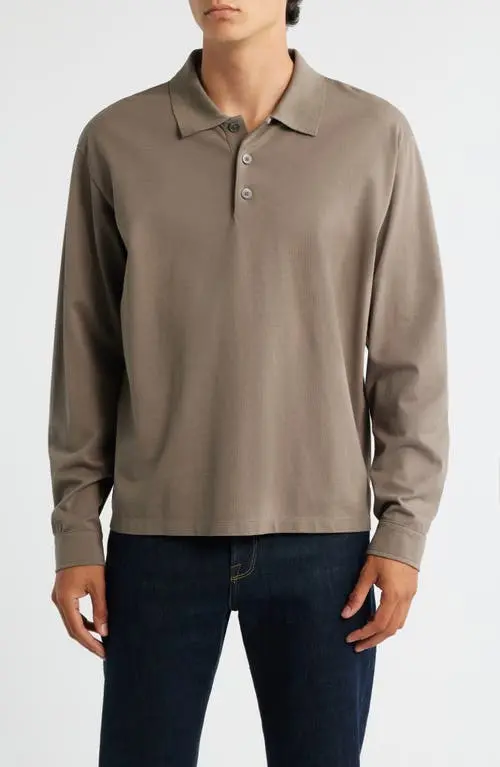 FRAME Long Sleeve Piqué Polo - Smoky Mocha