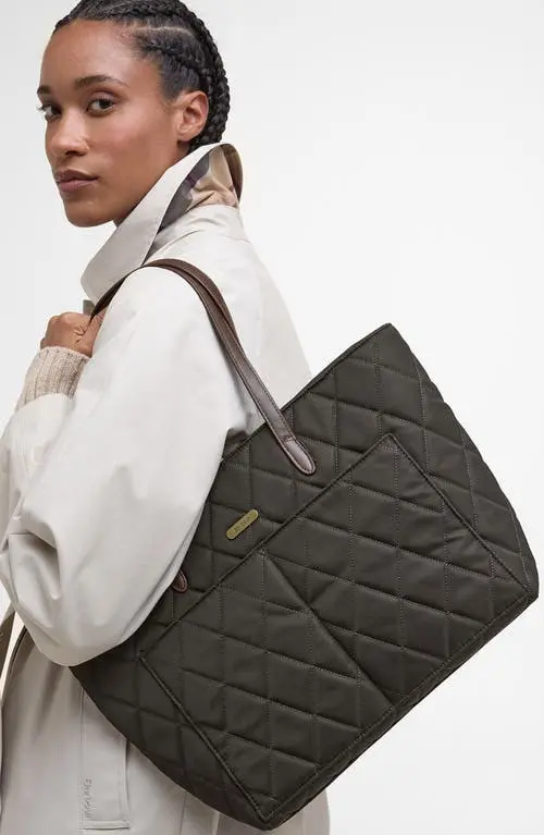 Barbour Quilted Nylon Tote - Olive