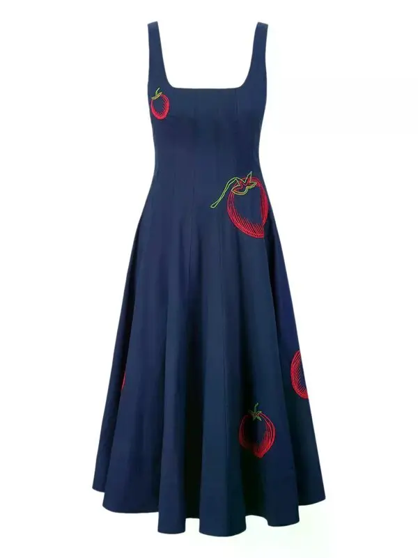 Staud Tomato-embroidered Midi Dress