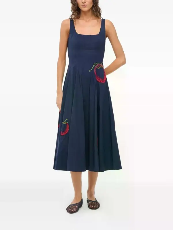 Staud Tomato-embroidered Midi Dress
