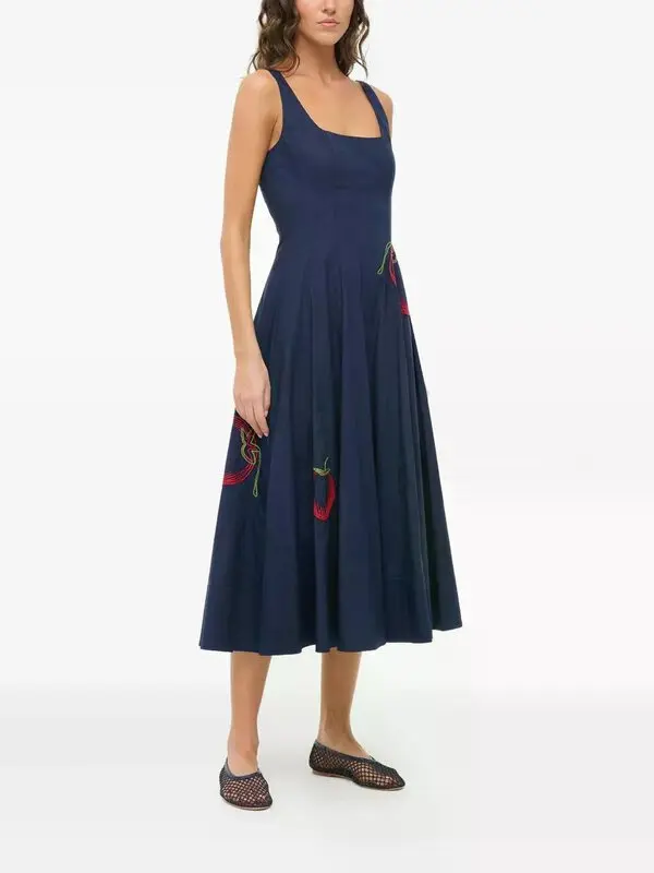Staud Tomato-embroidered Midi Dress