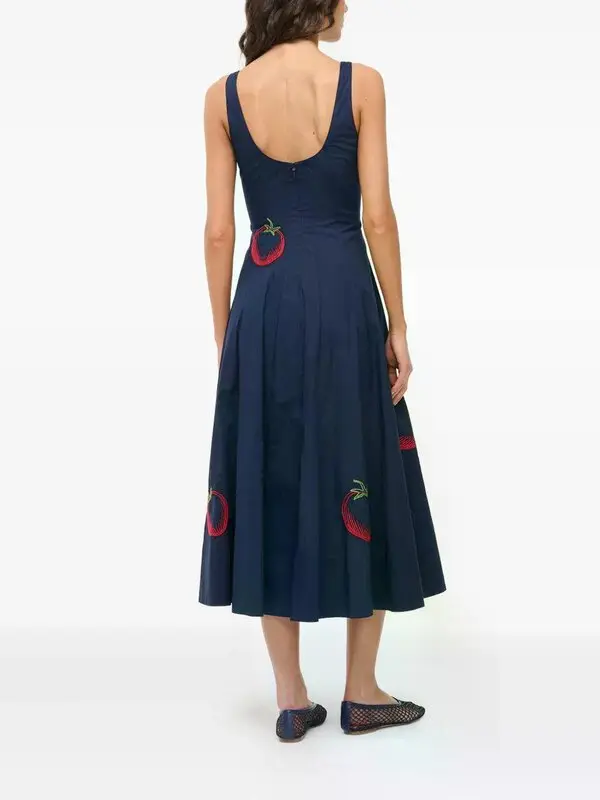 Staud Tomato-embroidered Midi Dress