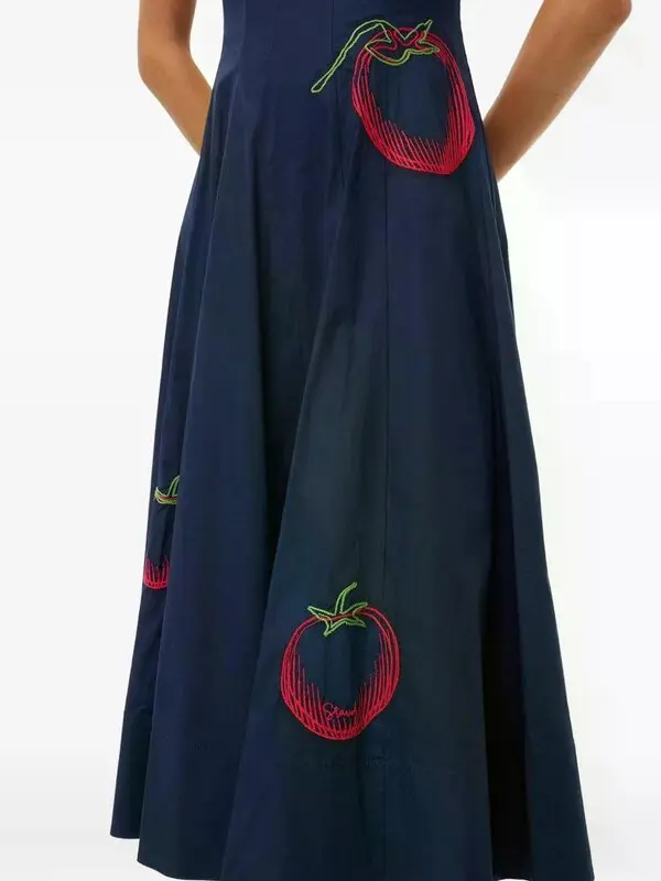 Staud Tomato-embroidered Midi Dress