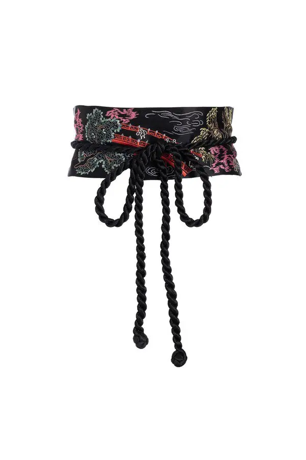 Natori Couture Nara Embroidered Silk Obi Belt - Black
