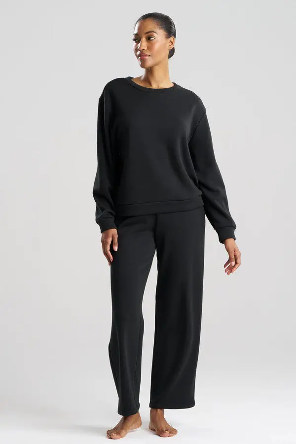 Natori Nova Cozy Brushed Knit Crew Neck Top - Black