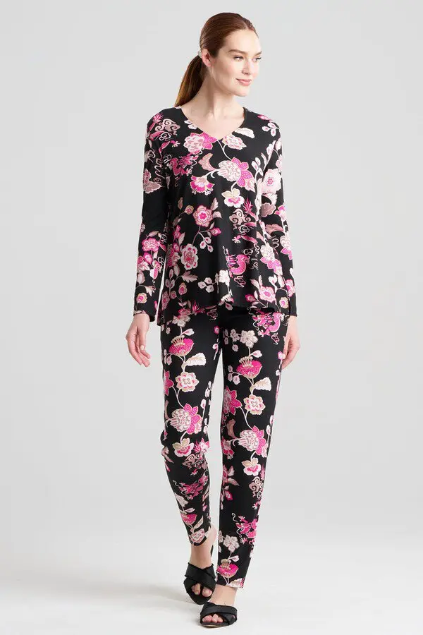 Natori Fleur Dragon Cozy Knit Long Sleeve Pj - Black