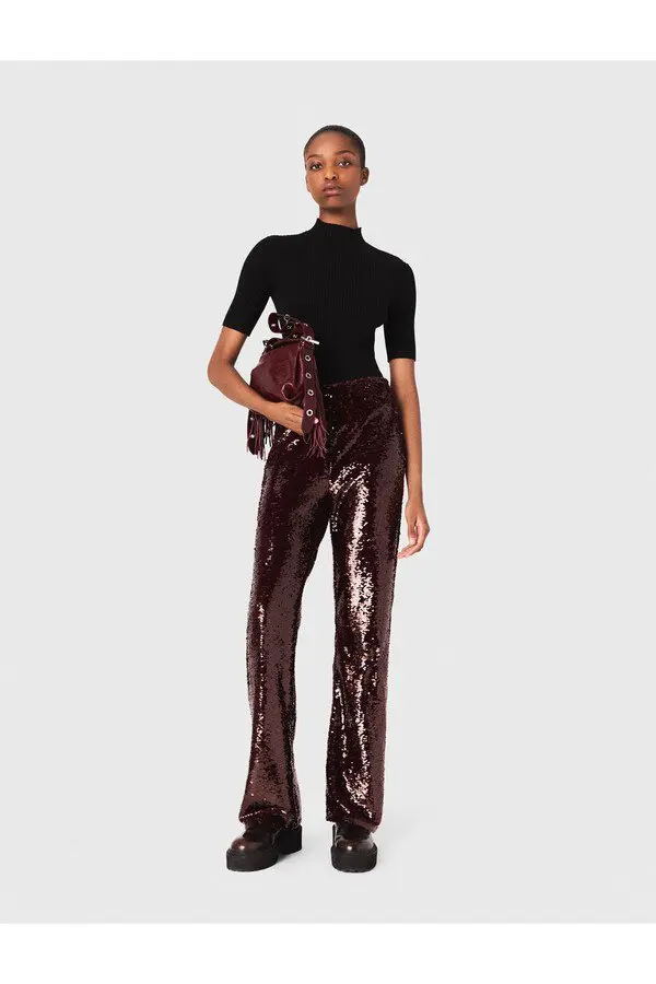 Maje Sequin-embroidered Trousers - Burgundy / Red