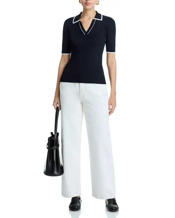 T Tahari Elbow Sleeve Polo Top - Black