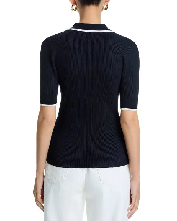 T Tahari Elbow Sleeve Polo Top - Black