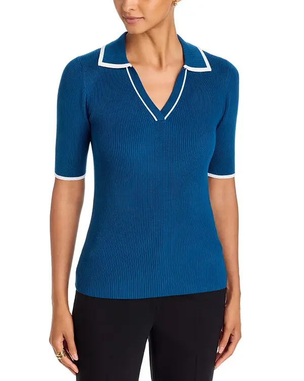 T Tahari Elbow Sleeve Polo Top - Blue Drop