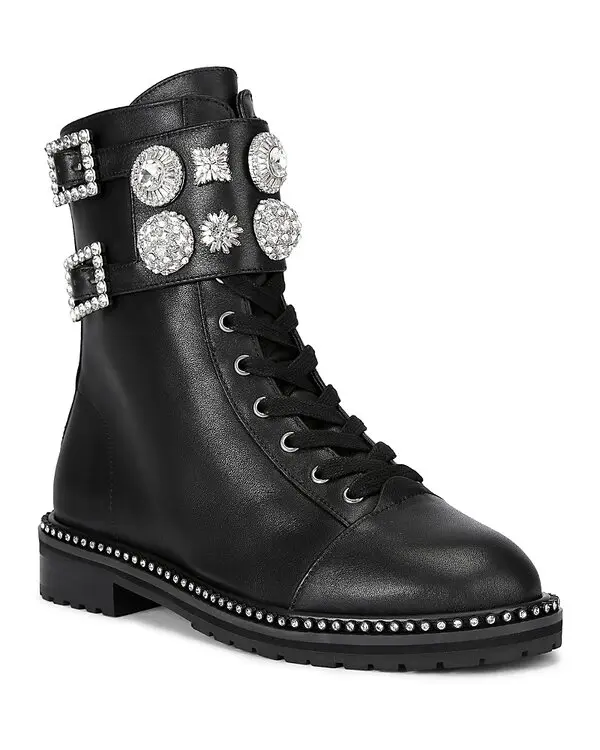 $215 Kurt Geiger Leather/Fabric Lace Up Boots MATILDA LACE UP BOOT Black Lace Up Boots by KURT GEIGER LONDON main image 4