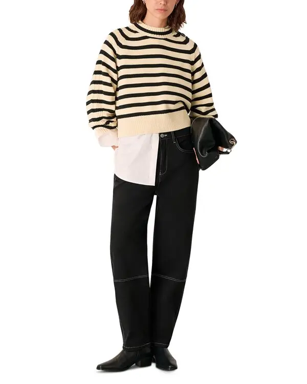 Whistles Stripe Detail Cotton Knit Sweater