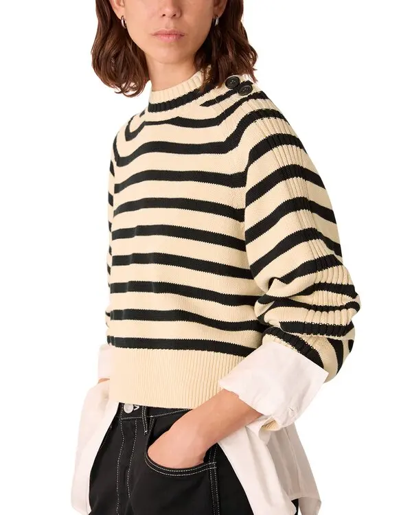Whistles Stripe Detail Cotton Knit Sweater