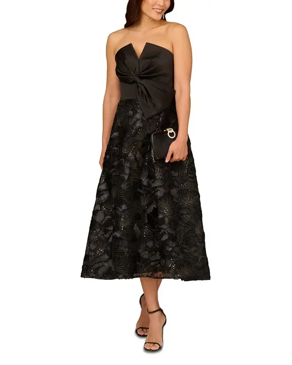Aidan Mattox Strapless Embellished Midi Dress