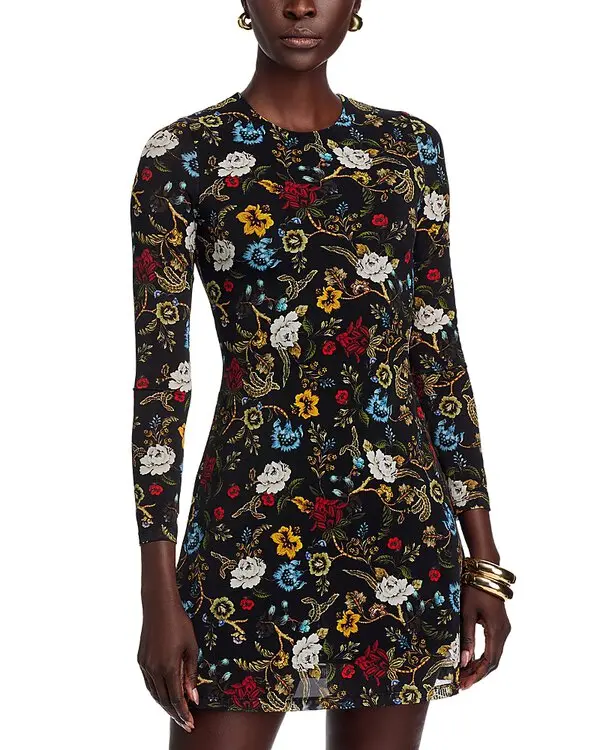 Alice + Olivia Women's Delora Floral Long Sleeve Mesh Minidress - Black - Mini Dresses
