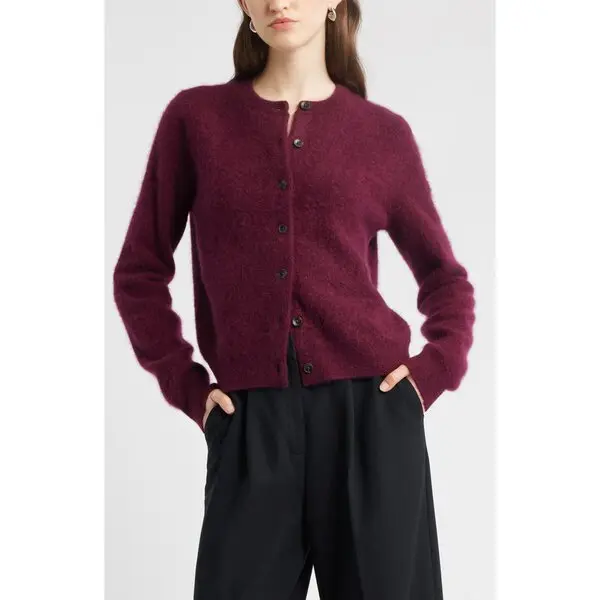 Nordstrom Brushed Cashmere Cardigan - Burgundy Field