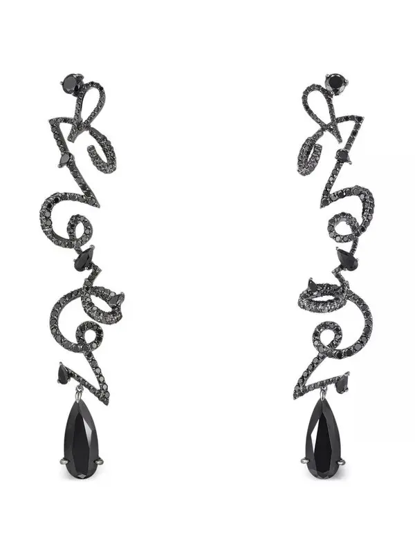ANABELA CHAN 14k White Gold Vermeil Script Diamond Drop Earrings - Silver