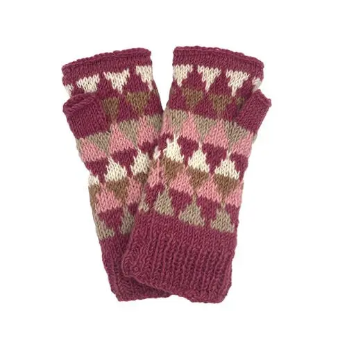 FEELGOODZ Hand-knit Jaya Harlequin Wool Half Mittens - Quarry