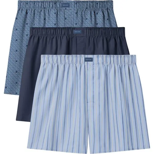 Tommy John Assorted 3-pack Woven Cotton Boxers - Blue