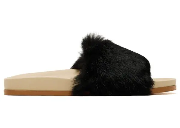 Buscemi Fur Leather Slides - Black