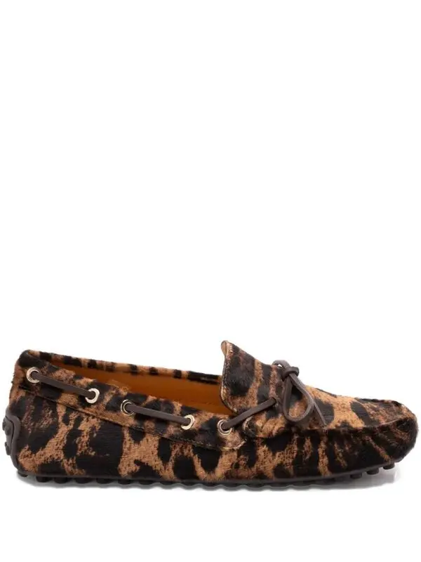 TOD'S Leopard-print Calf Hair Loafers - Brown
