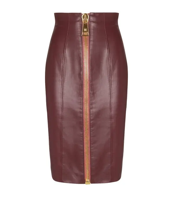 Balmain Lambskin Zip-up Pencil Skirt