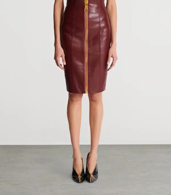 Balmain Lambskin Zip-up Pencil Skirt