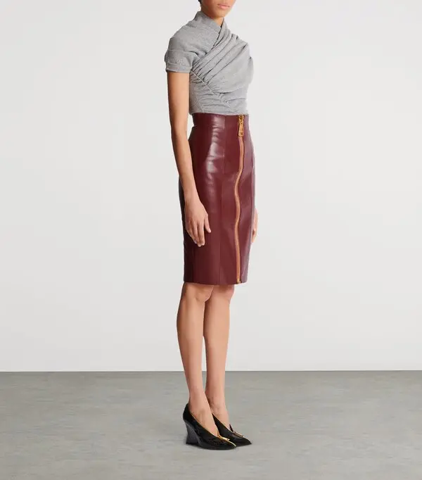 Balmain Lambskin Zip-up Pencil Skirt