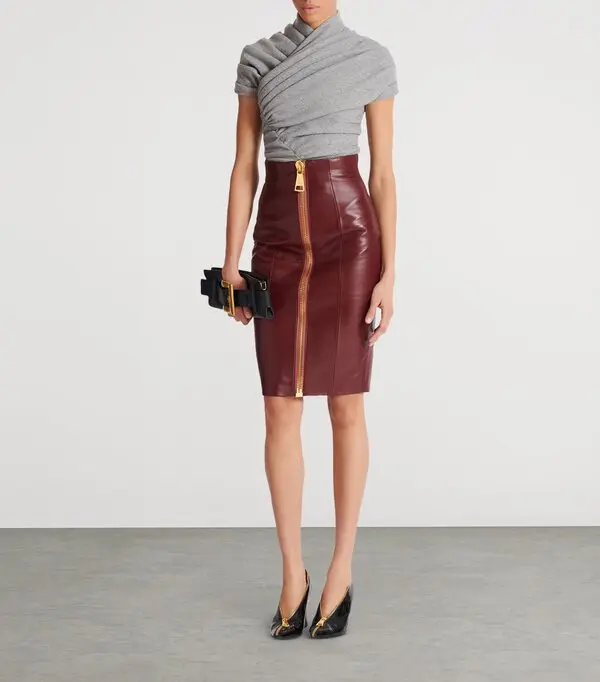 Balmain Lambskin Zip-up Pencil Skirt