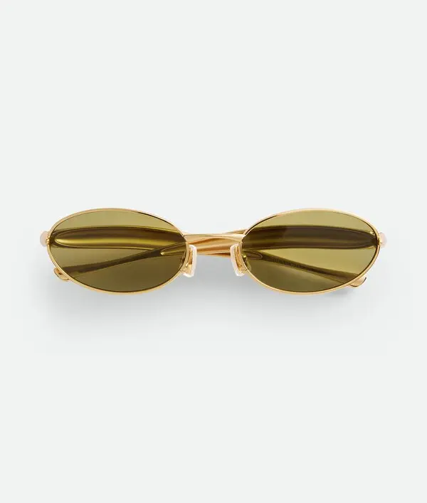 Bottega Veneta Sardine Oval Sunglasses - Gold/green