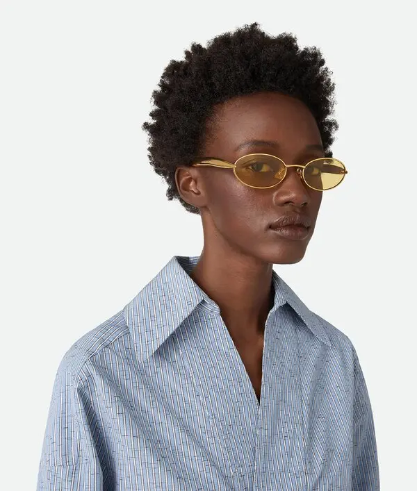 Bottega Veneta Sardine Oval Sunglasses - Gold/yellow