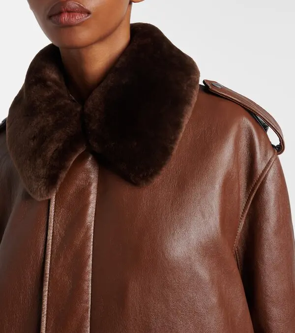 Prada Shearling-trimmed Leather Bomber Jacket - Brown