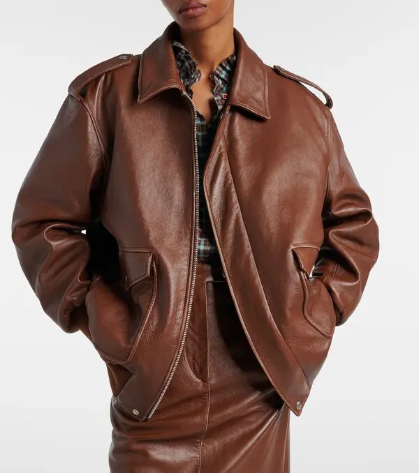 Prada Shearling-trimmed Leather Bomber Jacket - Brown