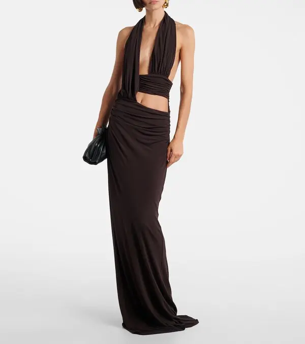 Christopher Esber Cutout Halterneck Jersey Maxi Dress - Brown