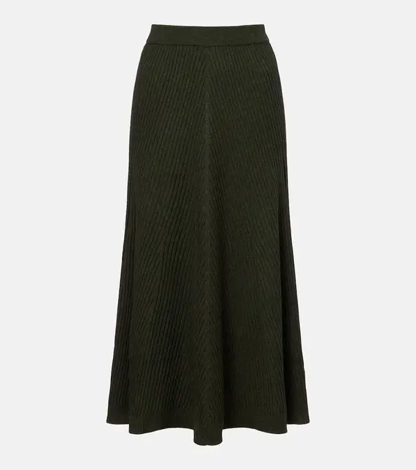 Victoria Beckham Ribbed Knit Wool Midi Skirt - Green